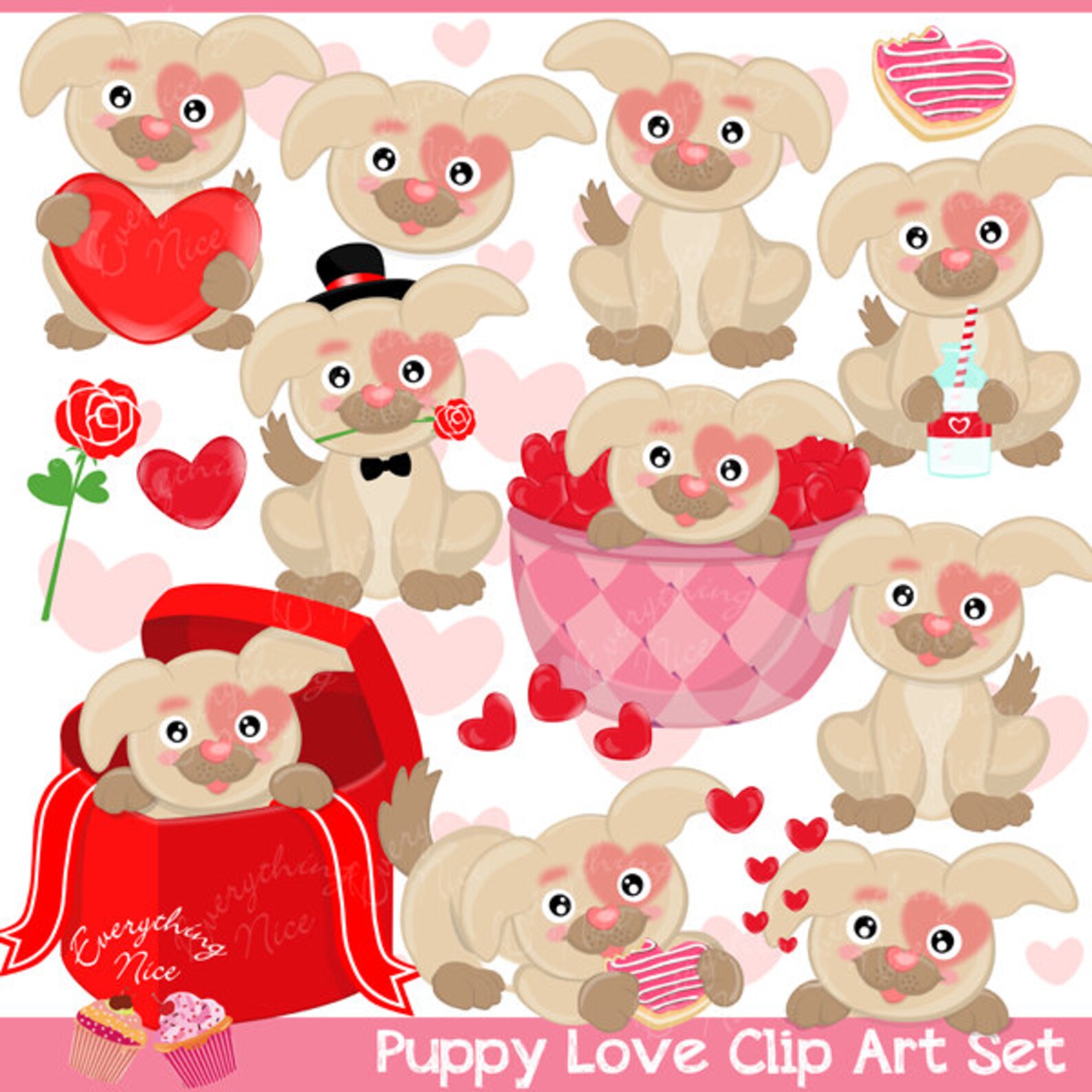 Puppy Love Valentine Puppies Dogs Clipart Set - Etsy