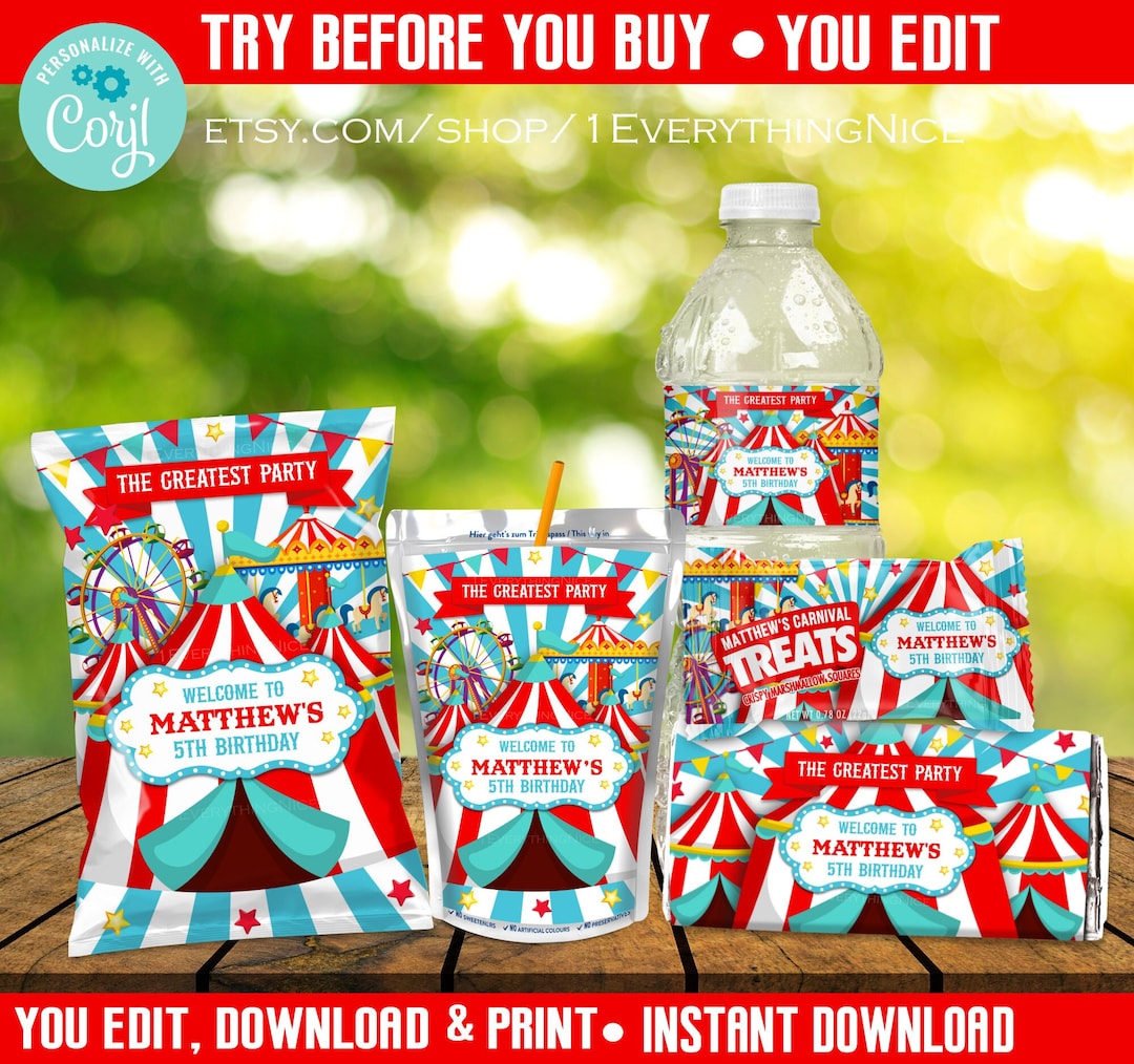 Instant Download Circus Carnival Theme Editable DIGITAL Wrappers ...
