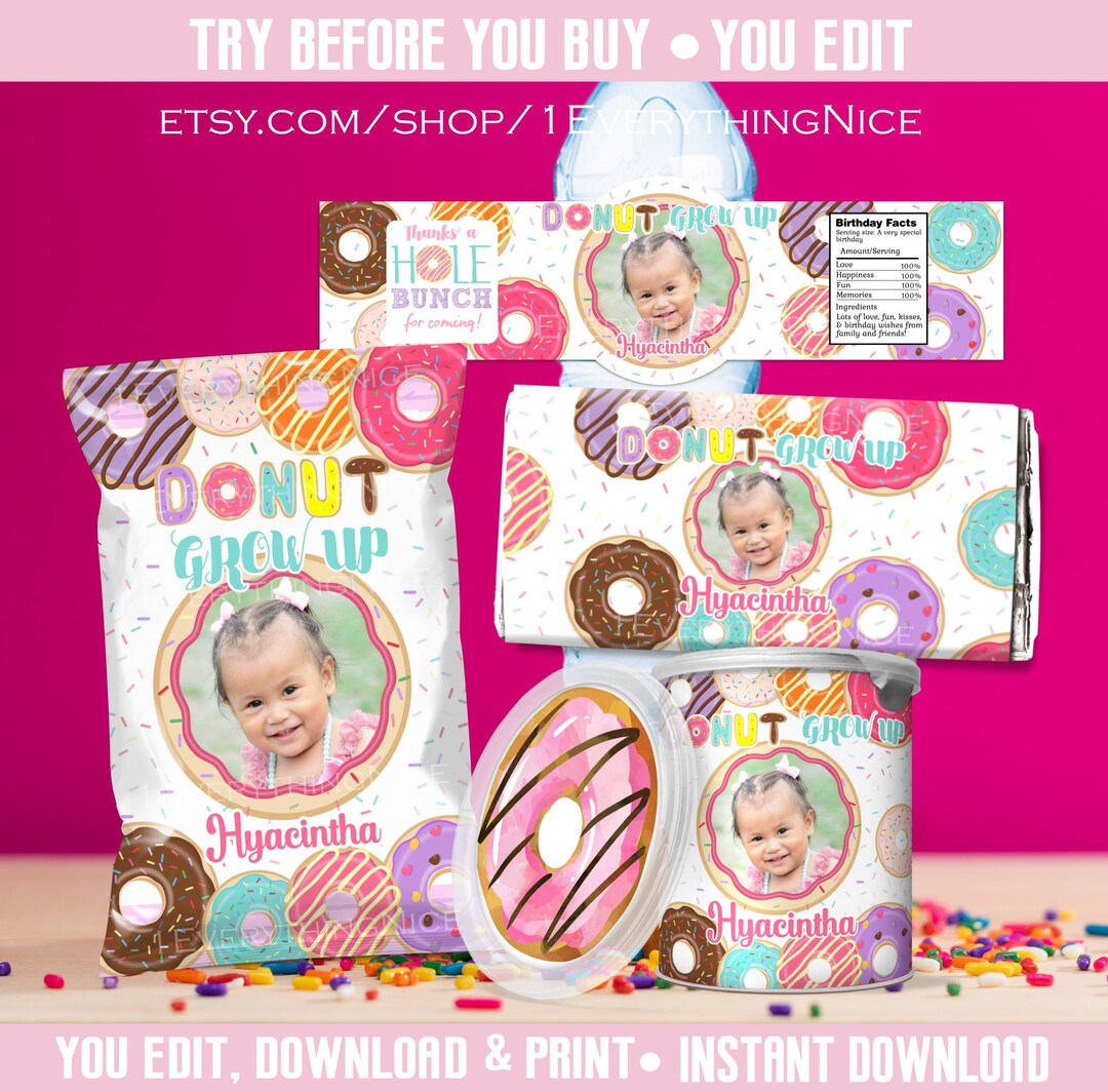 Editable Instant DOWNLOAD Donuts Donut Grow up Theme Birthday - Etsy