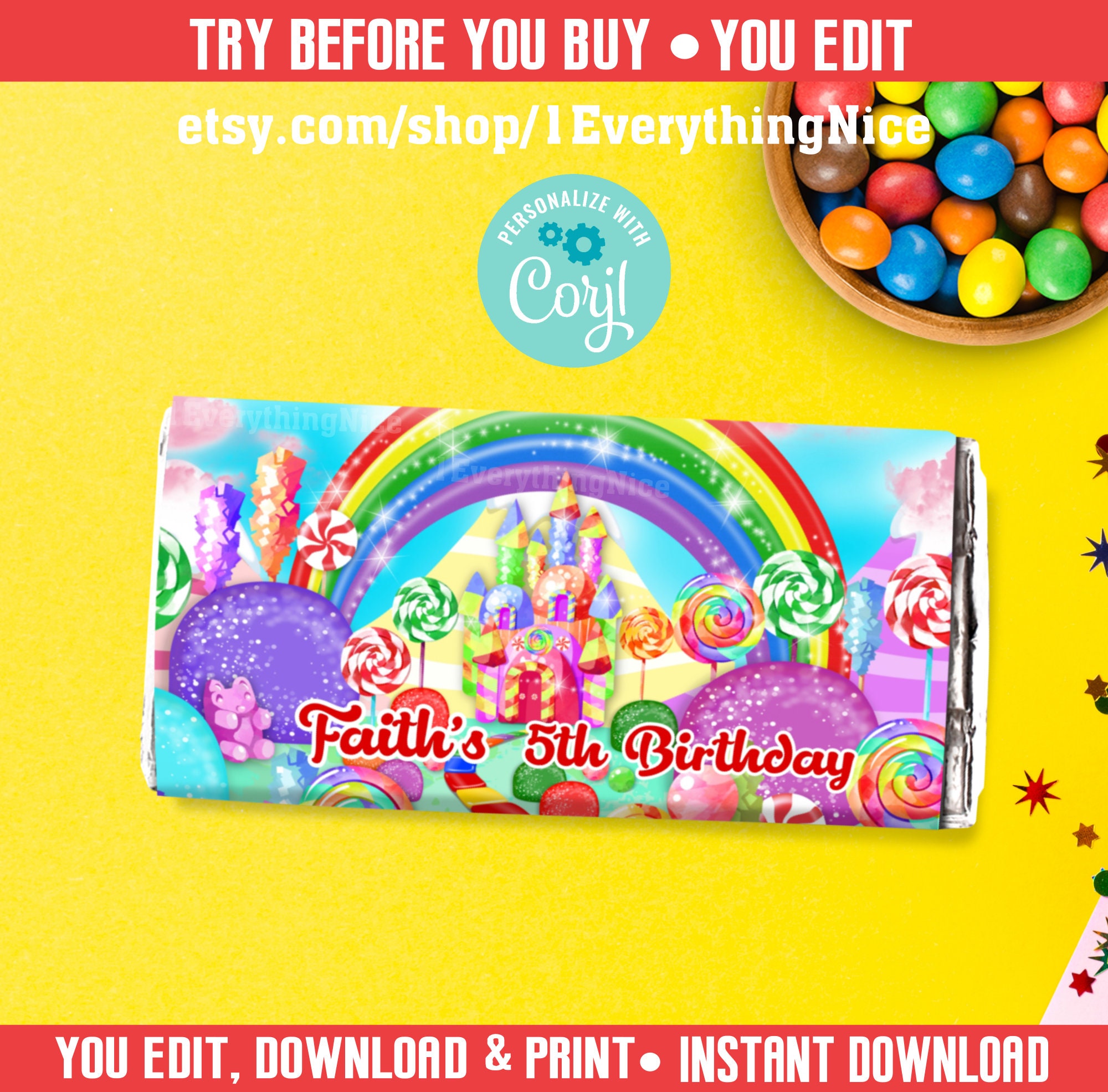 Candy Land Candyland Candies Red Theme | DIGITAL DOWNLOAD Editable ...