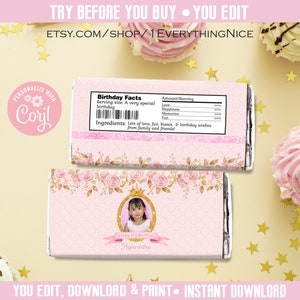 Princess Editable Instant DOWNLOAD Pink Flowers Royal Birthday Theme ...