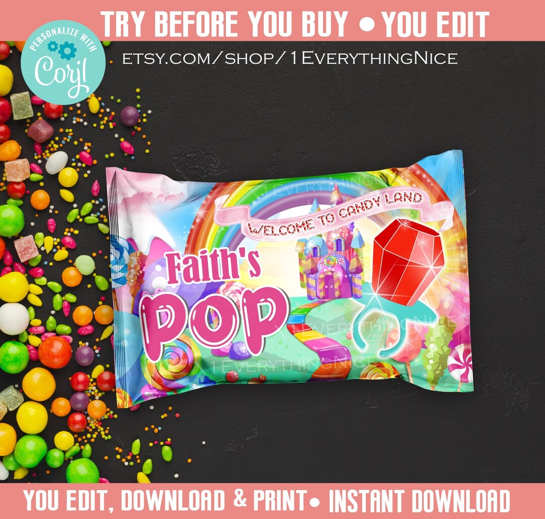 Candy Land Candyland Candies Bright Birthday Ring Treats Editable ...
