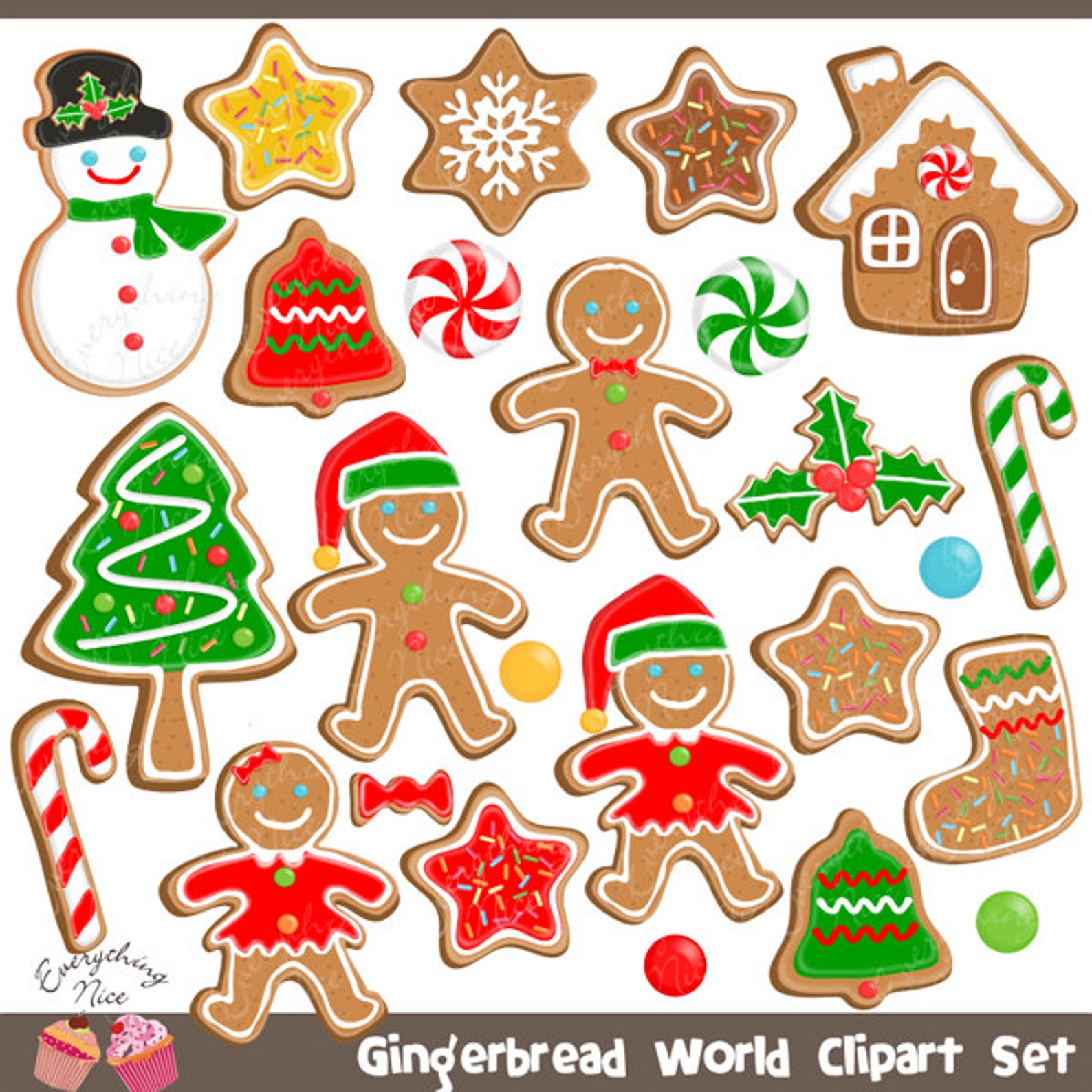 Gingerbread Man Gingerbread Word Christmas Cookies Clipart Set - Etsy