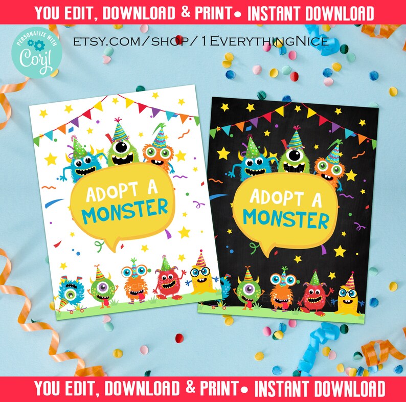 Monsters Adoption Certificate Cute Monster Bash Editable - Etsy