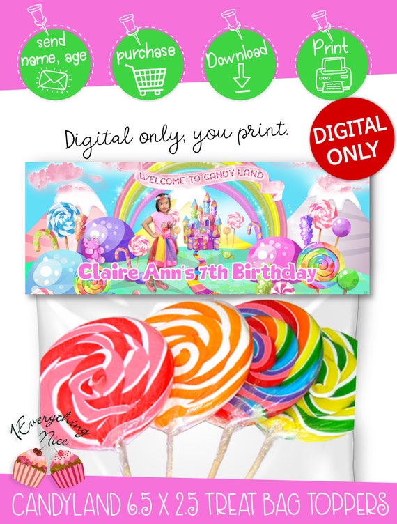 DIGITAL DOWNLOAD Candy Land Birthday Party Candyland Treat Bag Toppers ...