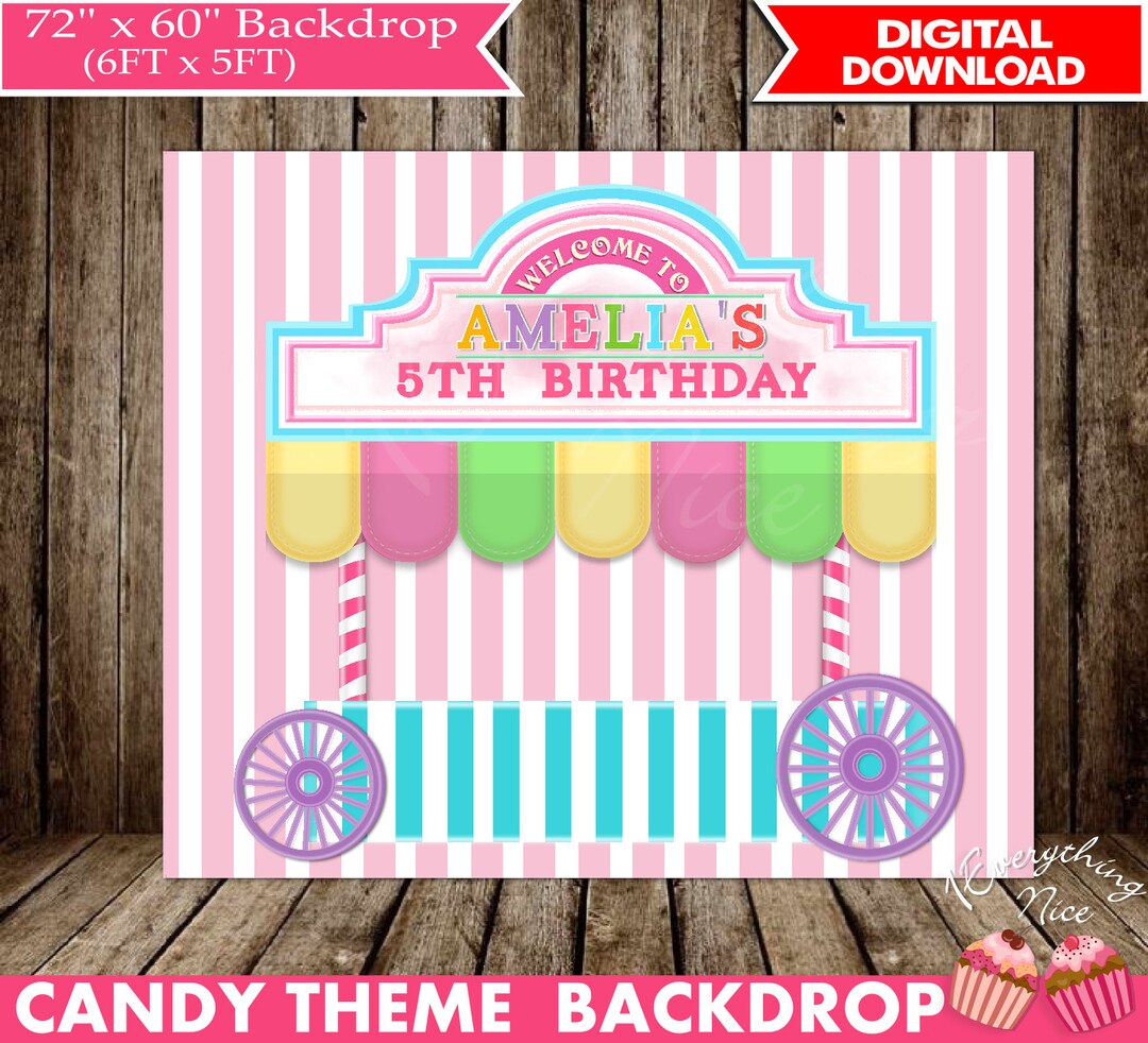 Candy Theme 72 X 60 Happy Birthday Backdrop Banner Digital Download - Etsy