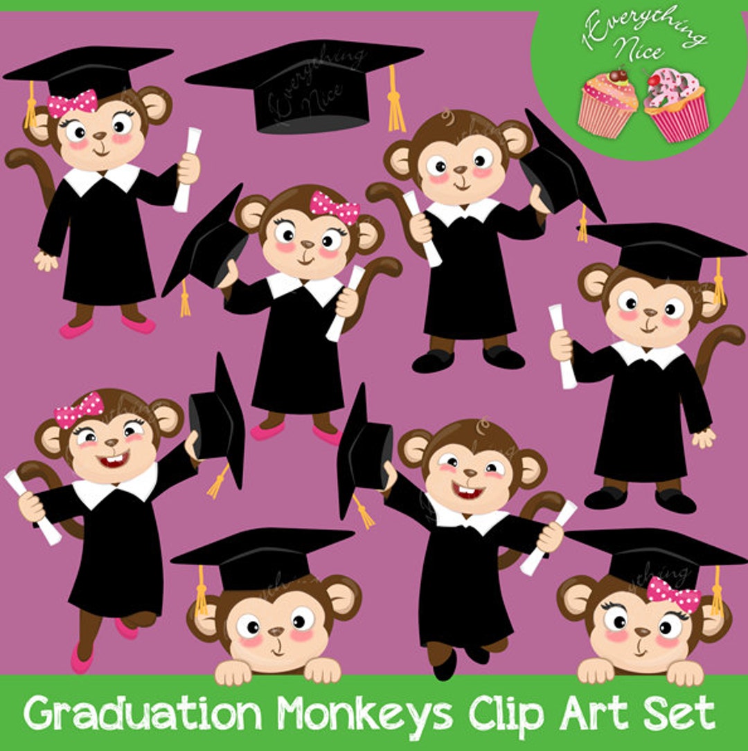 Graduation Monkeys Clipart Set - Etsy