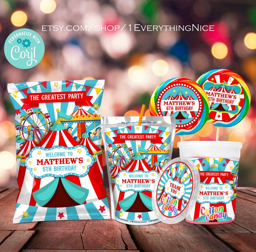 Circus Carnival Theme Birthday Party Digital Printable Labels Bundle ...
