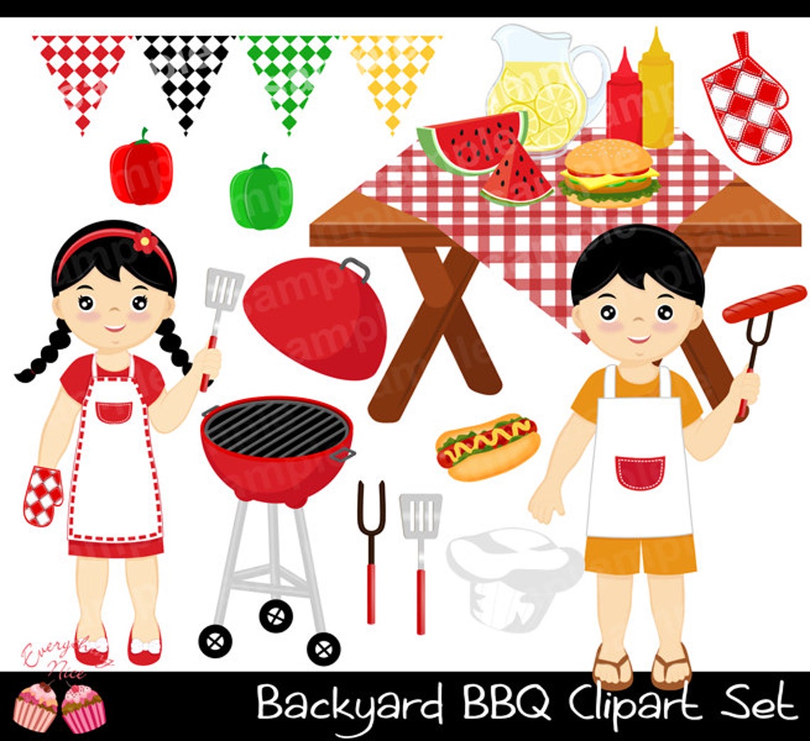 Backyard Barbecue BBQ Clipart Set | Etsy