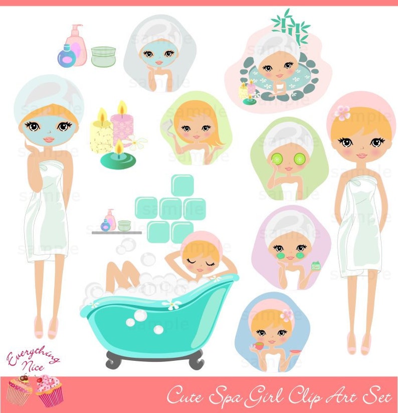 Cute Blonde Girl Spa Clip Art Set - Etsy