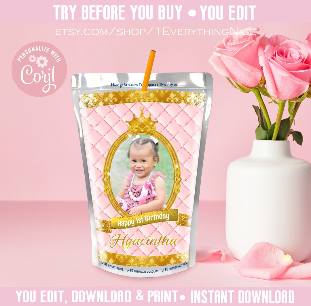 Princess Editable DIGITAL Instant DOWNLOAD Pink and Gold Royal Birthday ...