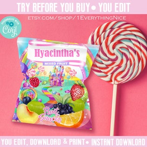 Mixed Fruit Snacks Pastel Candy Land Editable DIGITAL Instant DOWNLOAD ...