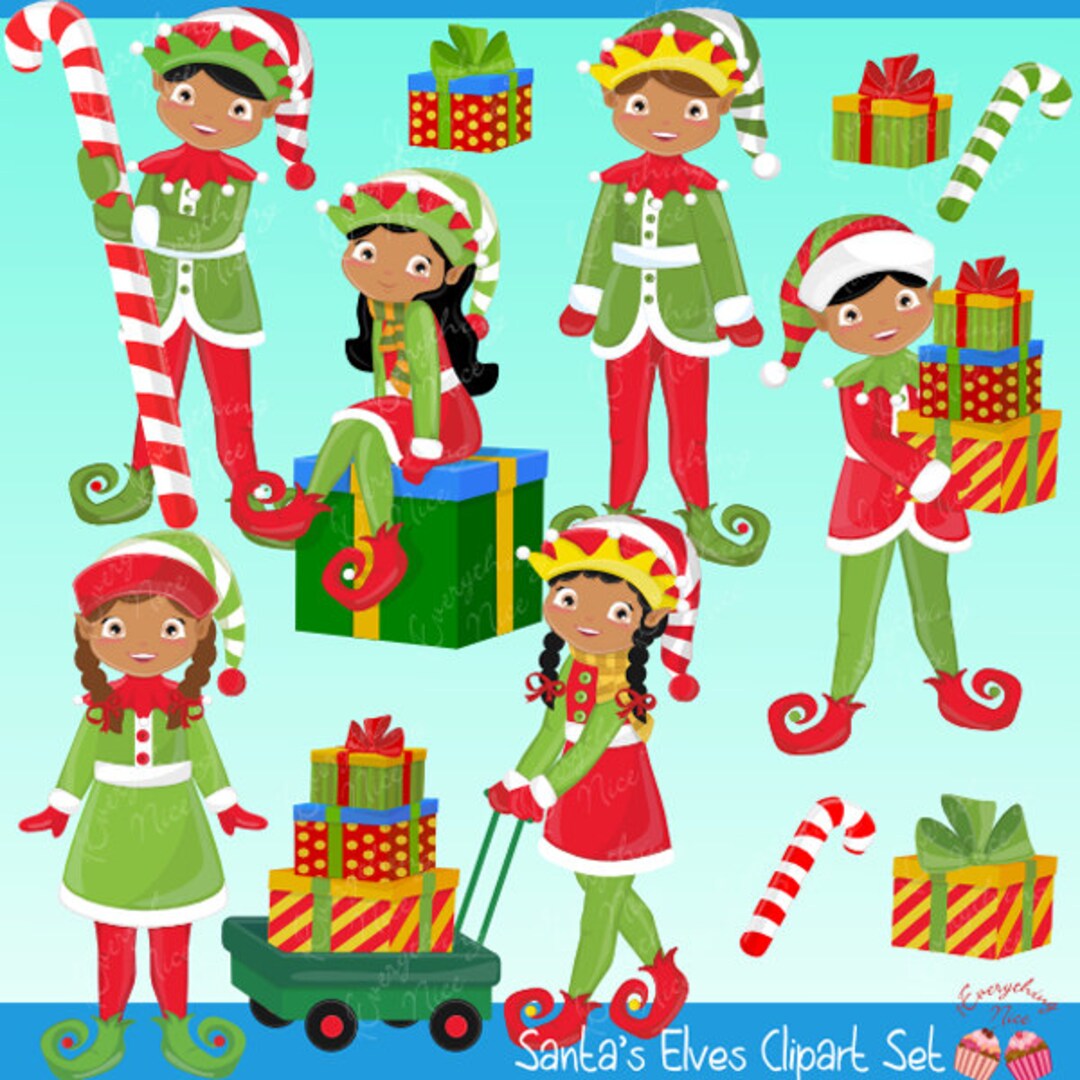 African-american Santa's Elves Happy Jolly Cute Fun Christmas Graphic ...