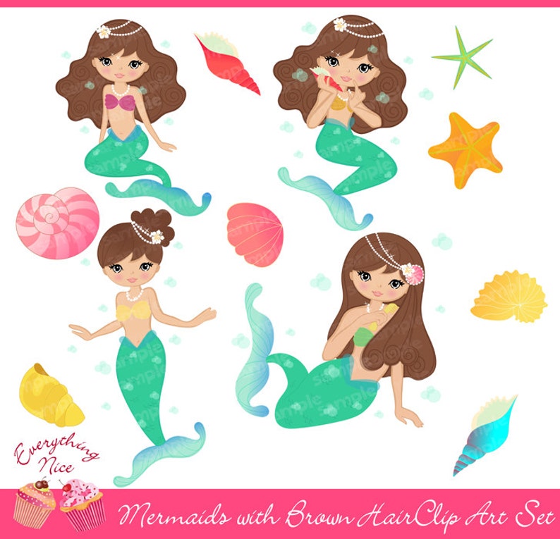 Mermaids With Brown Hair Clipart Set - Etsy