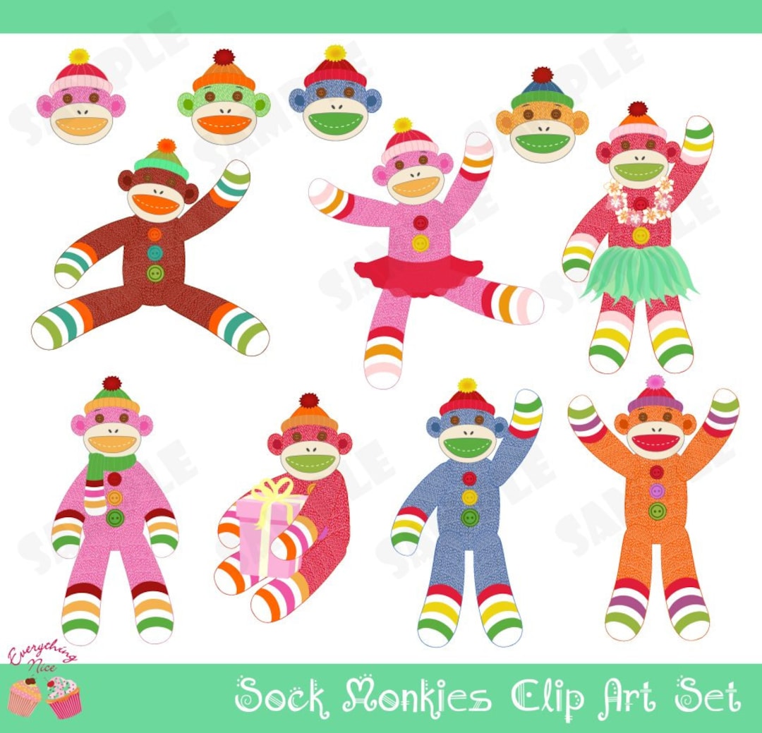Sock Monkeys Clip Art Set - Etsy
