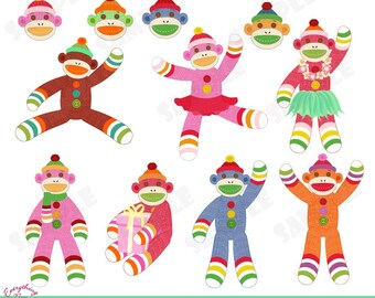 Pink Sock Monkeys Clip Art Set | Etsy