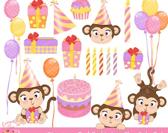 Cute Little Monkey Girl Clipart Set | Etsy