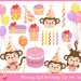 Monkey Girl Birthday Clipart Set | Etsy