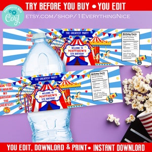 Circus Carnival Theme Editable Instant DIGITAL DOWNLOAD Wrappers ...