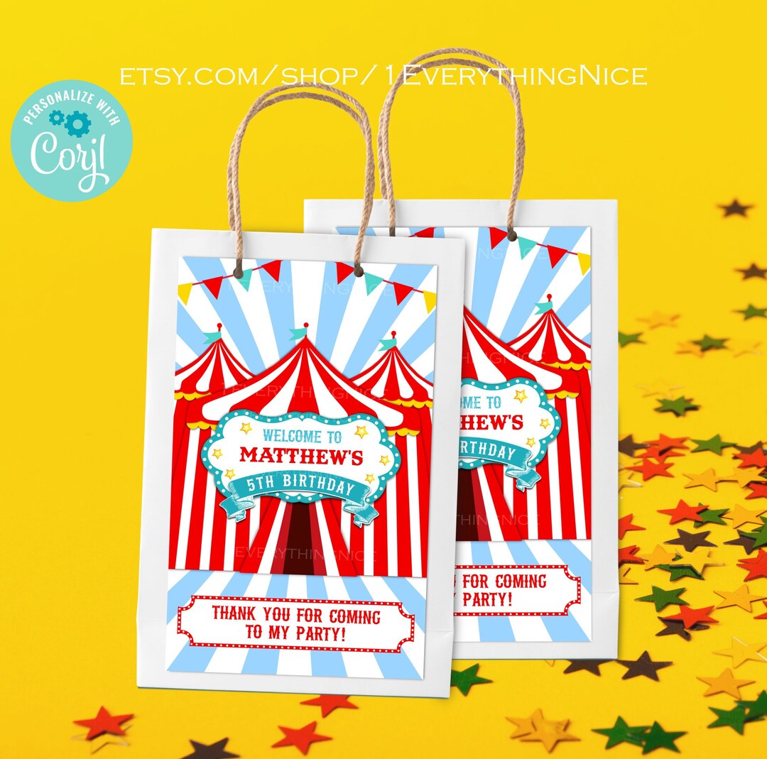 Carnival Circus Red Theme 5x8 Gift Paper Bag Label Instant Digital ...