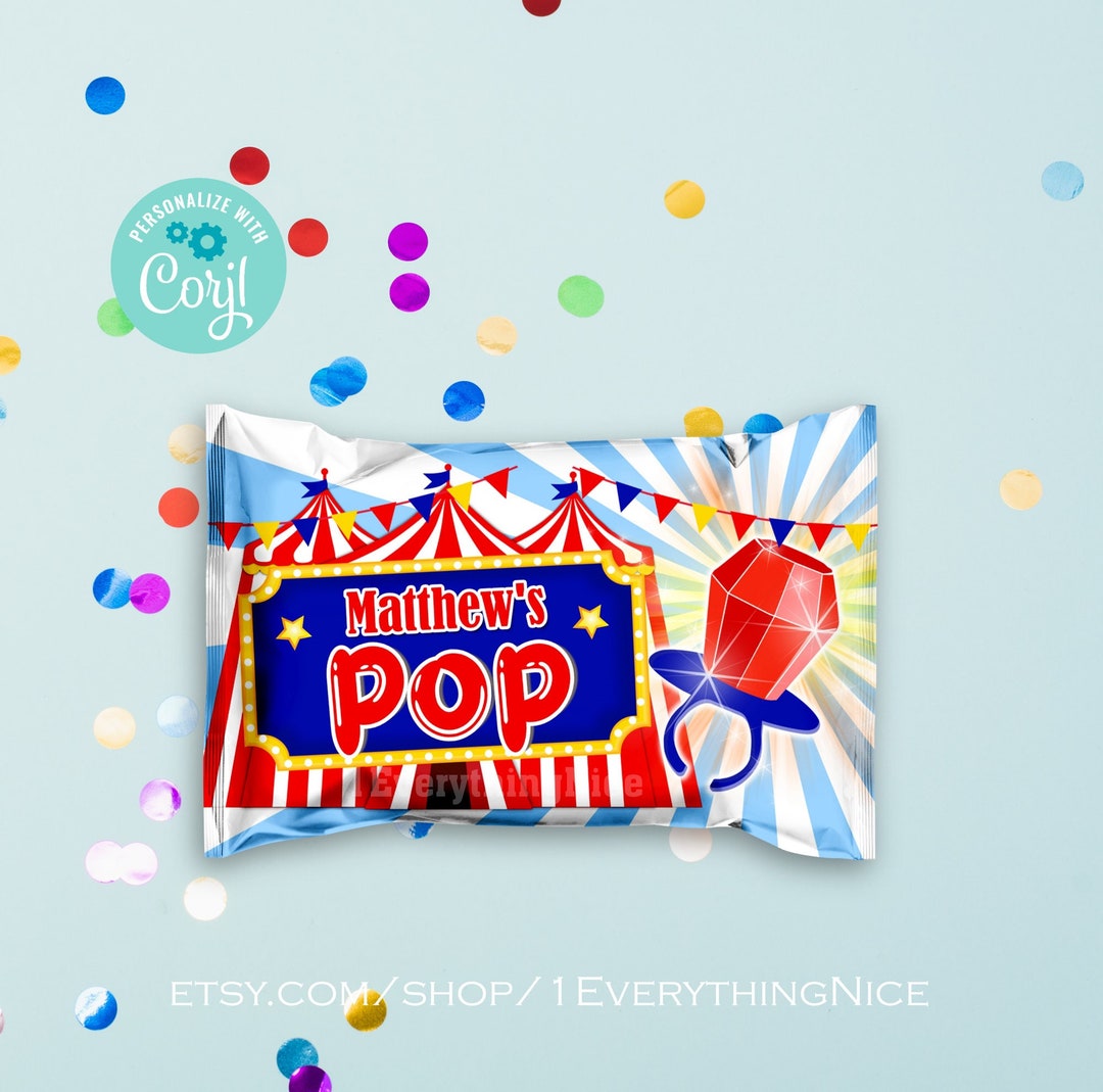 Carnival Circus Red & Blue Theme Pop Treats Wrapper Label Instant ...
