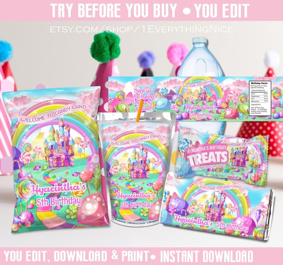 Pastel Editable DIGITAL DOWNLOAD Candy Land Candyland Birthday Party ...
