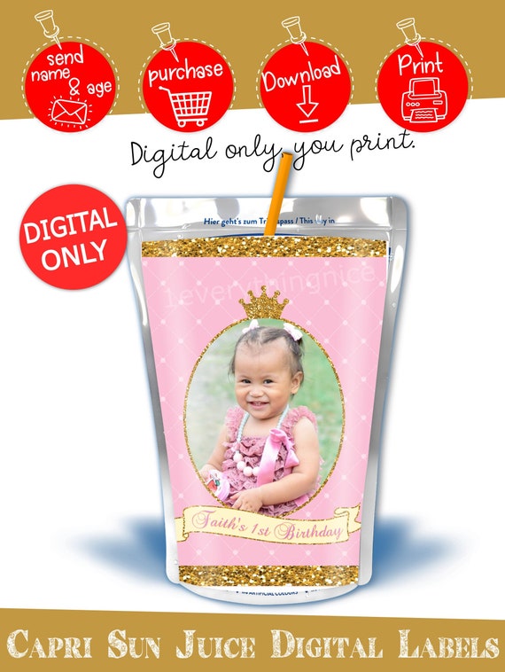 DIGITAL DOWNLOAD Princess Theme Pink and Gold Capri Sun Juice Pouch ...