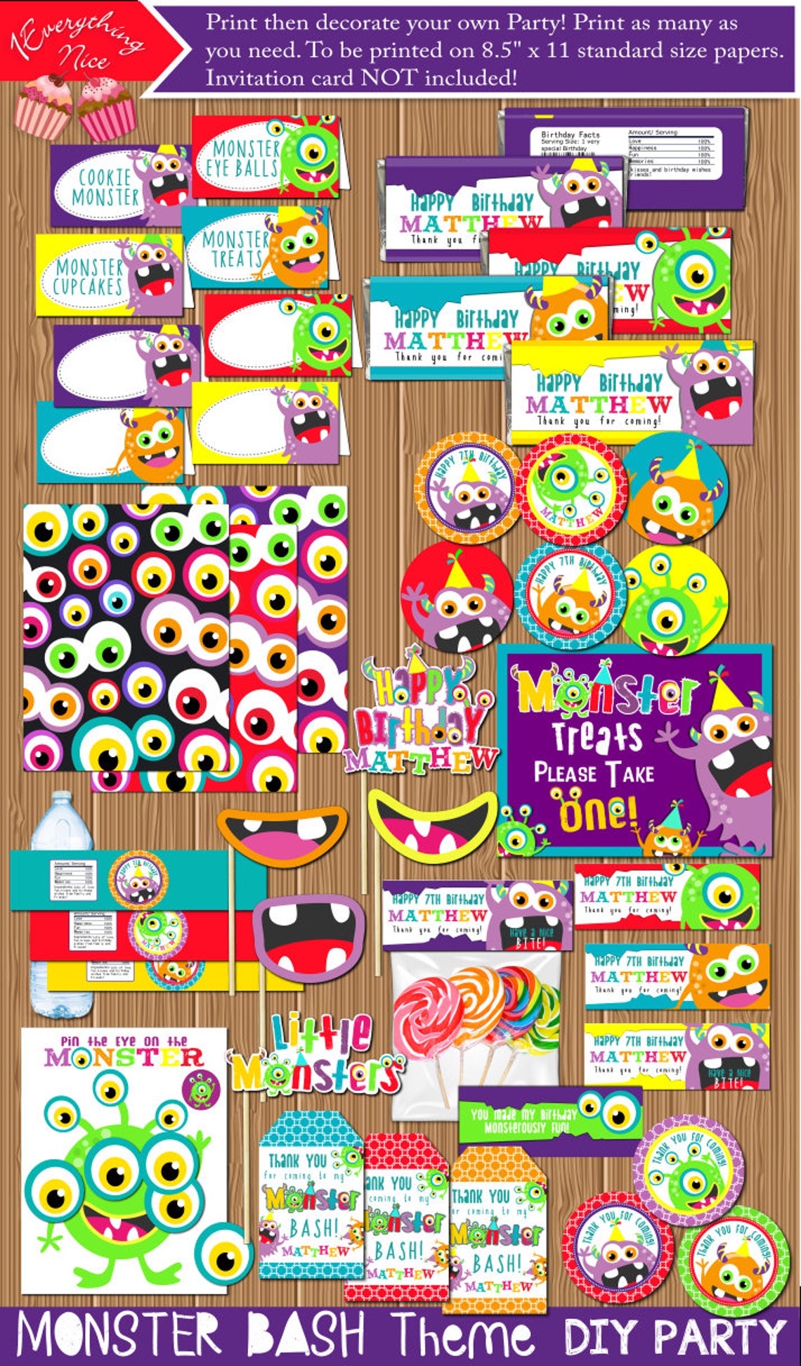 Monsters Monster Birthday Bash Theme Personalized DIY Digital - Etsy