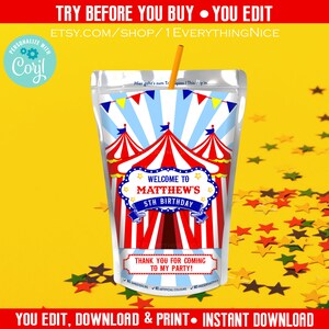 Circus Carnival Theme Instant Download Editable Birthday Party Digital ...