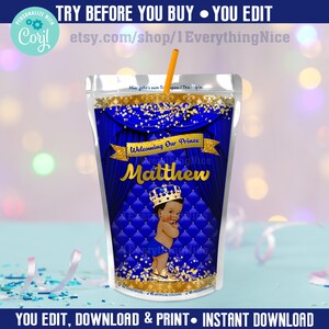 Royal Blue Gold Prince Baby Shower Theme Wrappers and Labels Bundle Set ...