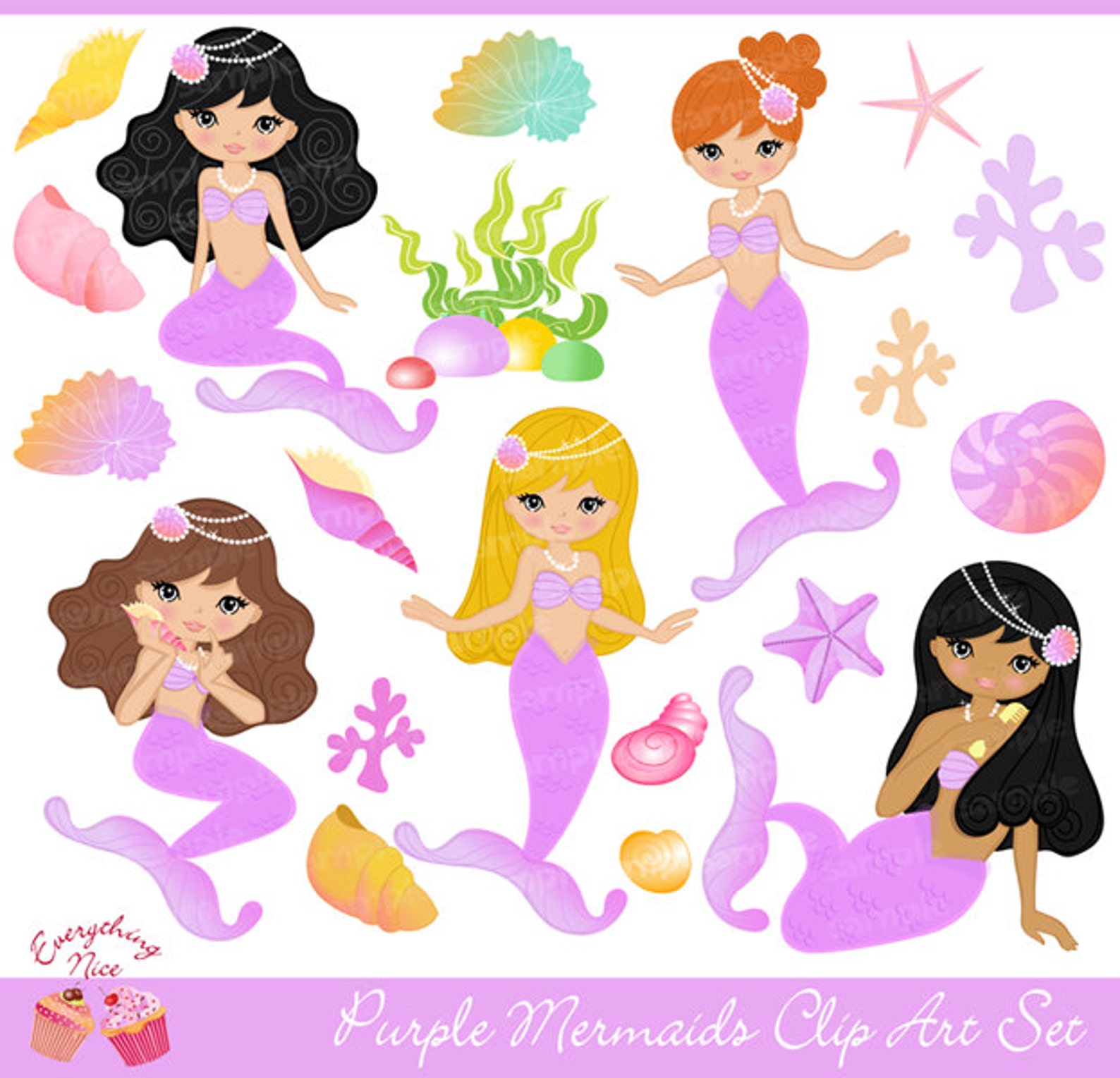 Purple Mermaids Clip Art Set - Etsy