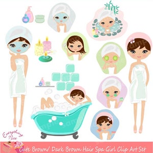Cute Brown/dark Brown Hair Spa Girl Clip Art Set - Etsy