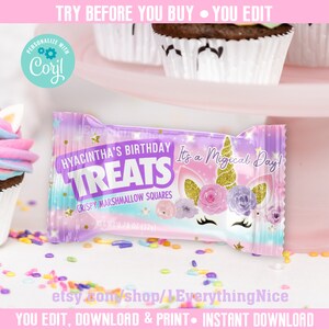 Magical Unicorn Theme Birthday Party Favors Wrappers and Labels Bundle ...
