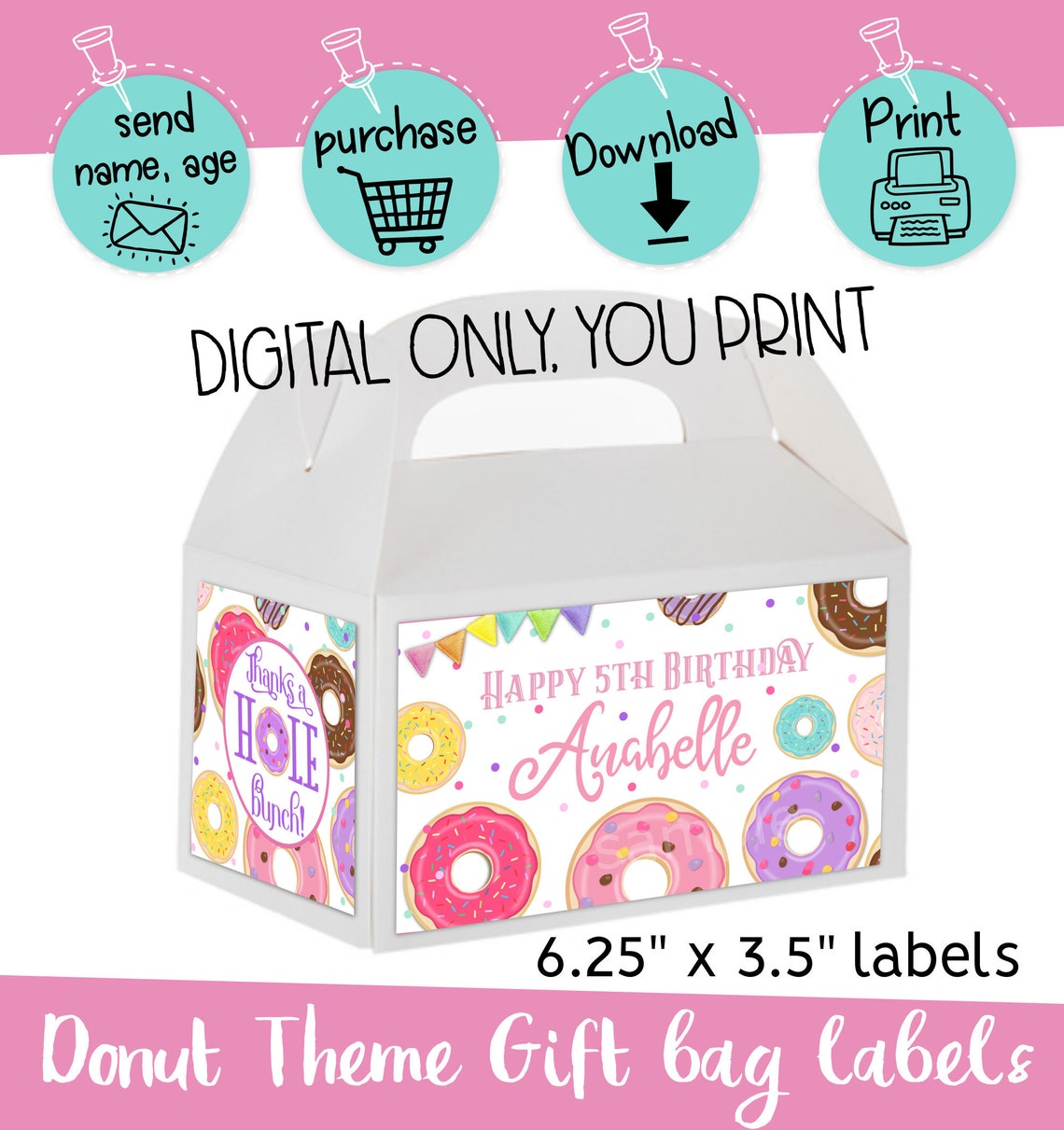 DIGITAL DOWNLOAD Donut Donuts Theme Birthday Gable Gift Box - Etsy