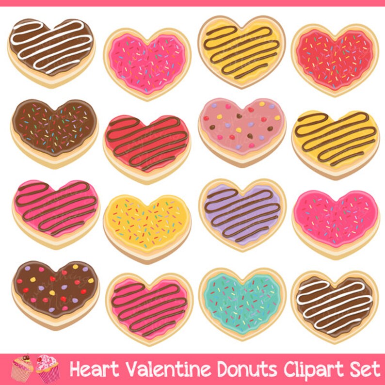 Love Valentine Heart Donuts Clipart Set - Etsy