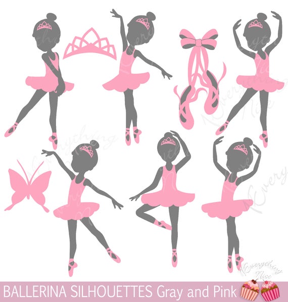 Ballerina Silhouettes Pink and Gray Grey Clipart Set by 1Everything ...