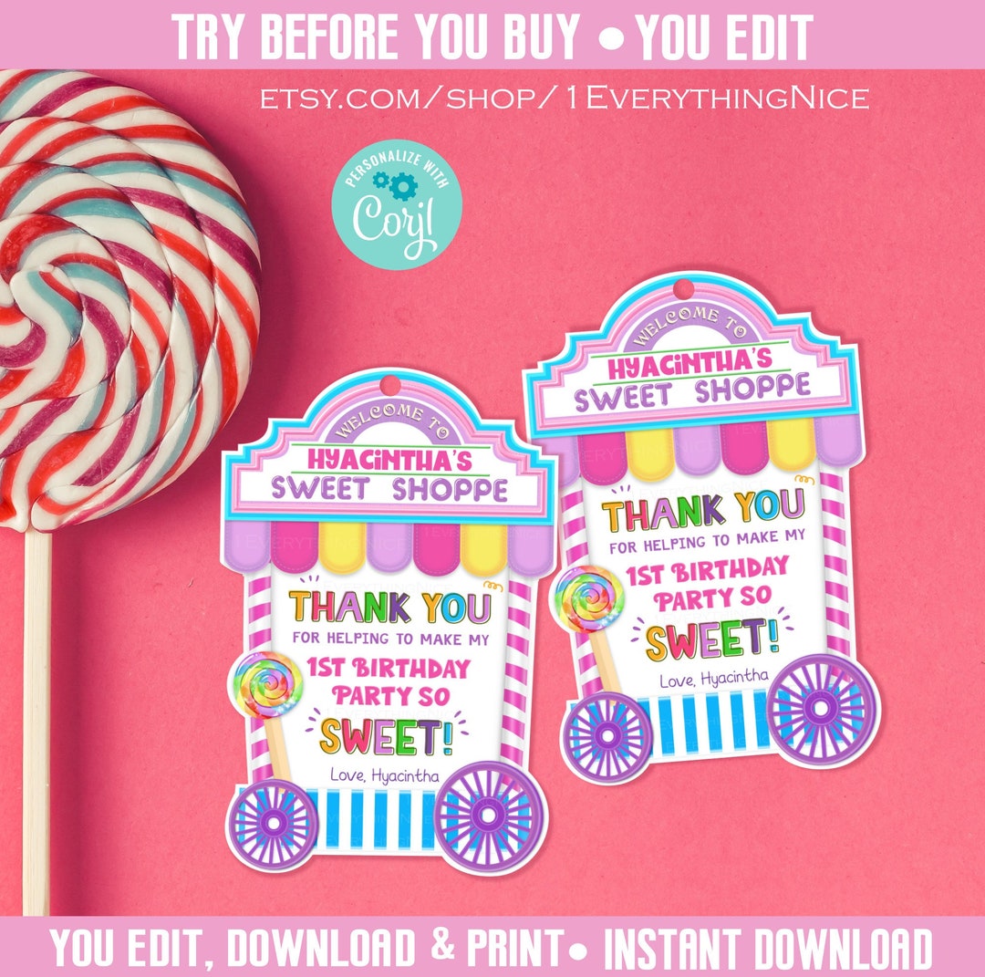 Sweet Shoppe Candyland Candy Land Theme Favor Gift Tag | Birthday Party ...