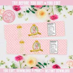 Princess Editable DIGITAL Instant DOWNLOAD Pink and Gold Royal Birthday ...