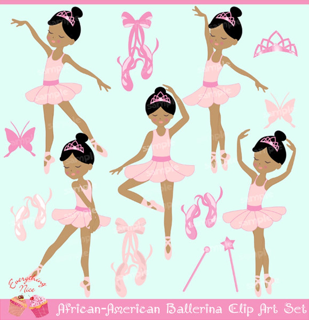 African-american Ballerina in Pink Clipart Set - Etsy