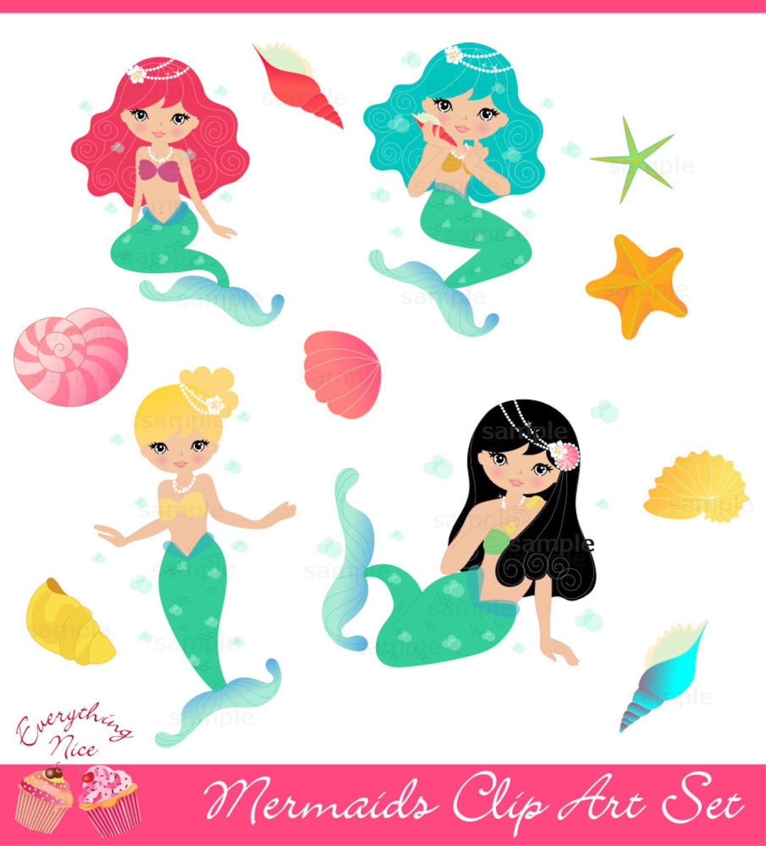 Mermaids Clip Art Set - Etsy