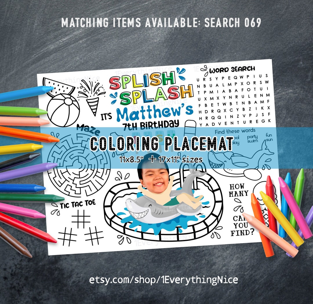 Splish Splash It's A Birthday Bash Coloring Placemat Activity Sheet ...