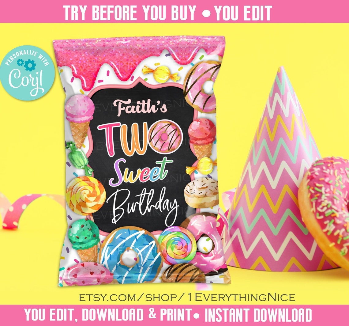 Editable DIGITAL DOWNLOAD Pink Two Sweet Sweets Donuts Ice - Etsy