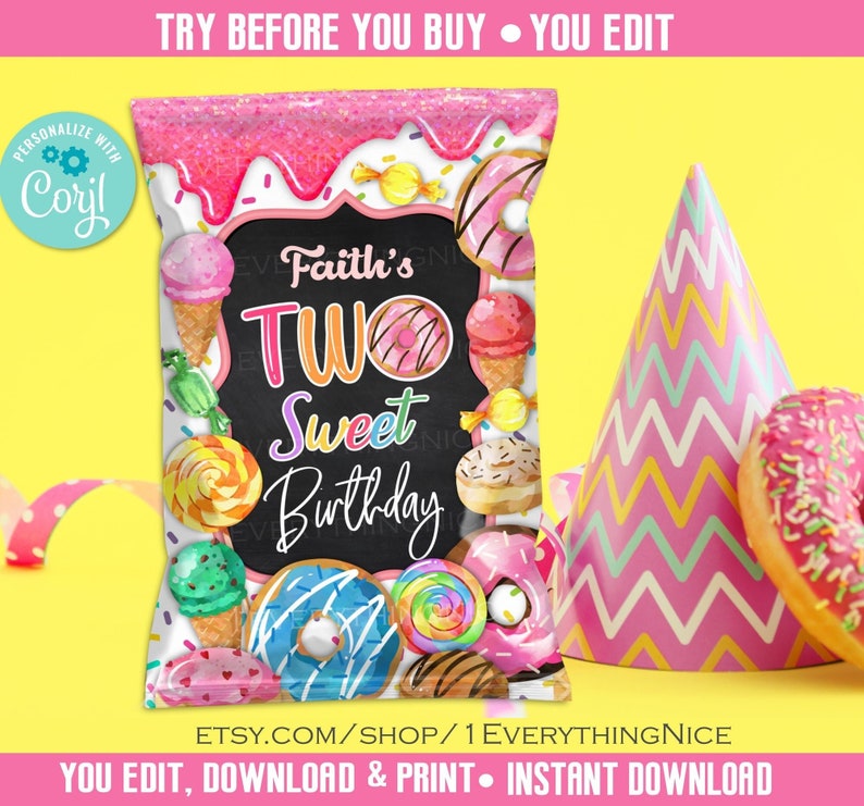 Editable DIGITAL DOWNLOAD Pink Two Sweet Sweets Donuts Ice - Etsy