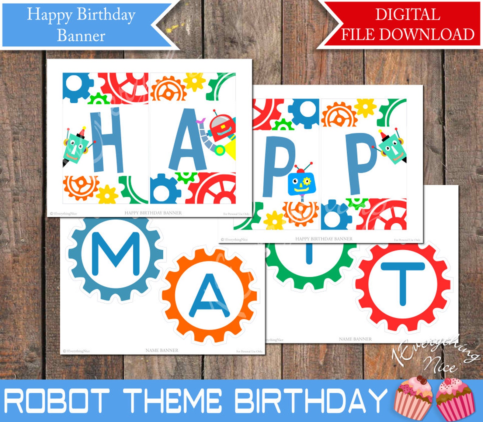 Robot Theme Happy Birthday Bot-day Banner With Name Printable | Etsy