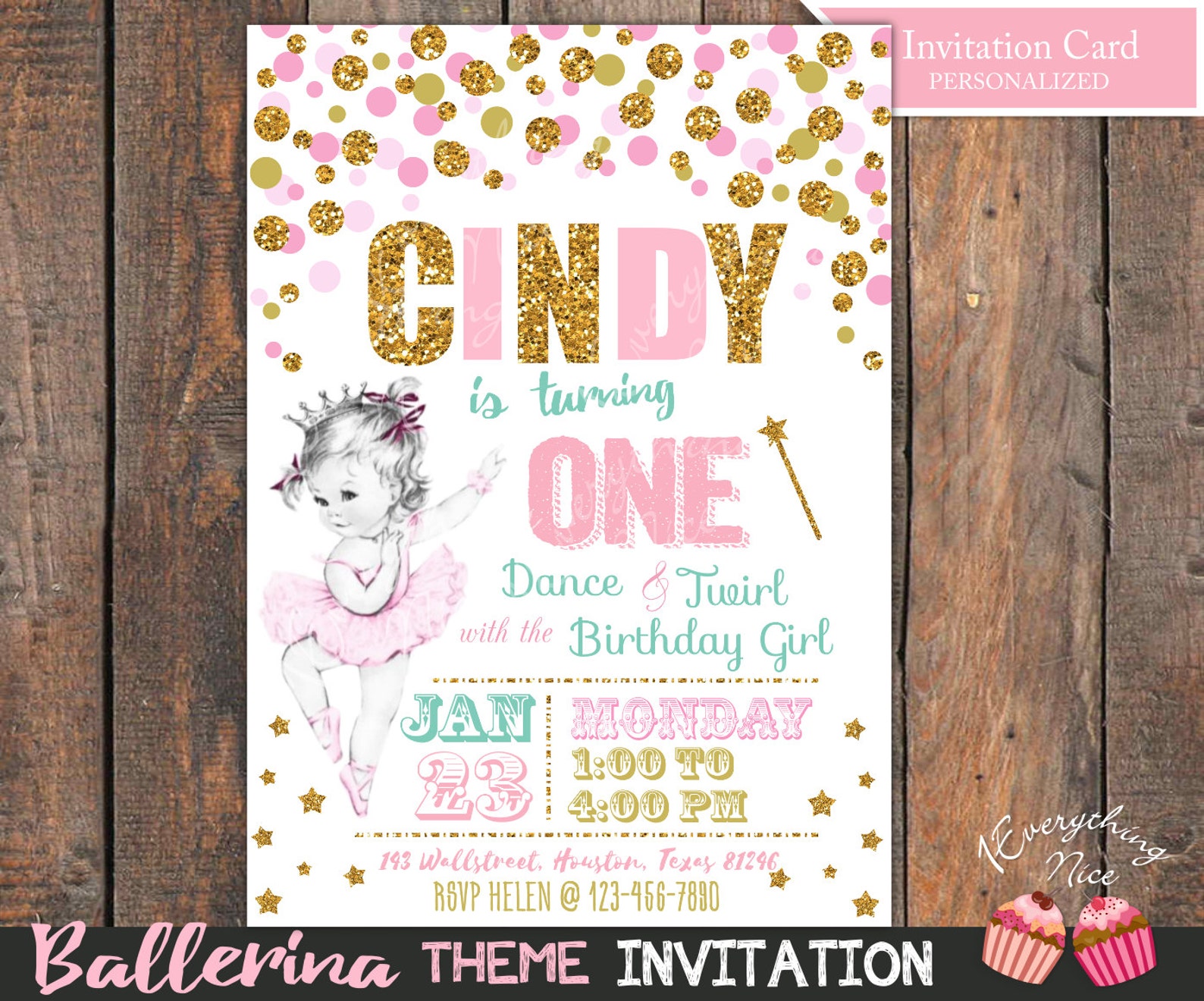 Ballerina Theme Birthday Invitation Card - Etsy