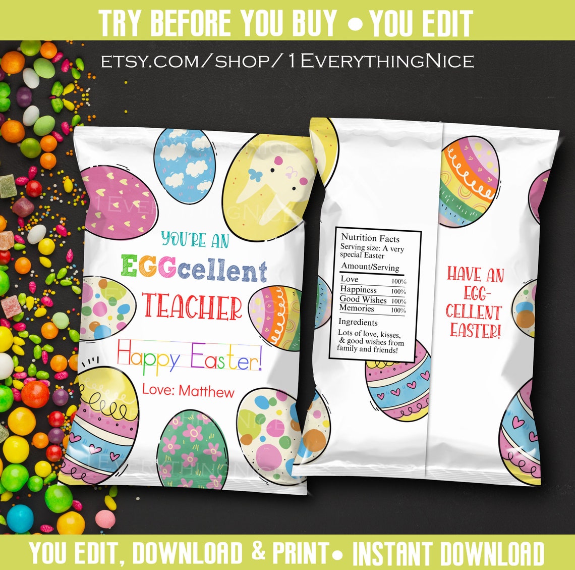 Eggcellent Teacher Happy Easter Instant Editable Download Chip - Etsy