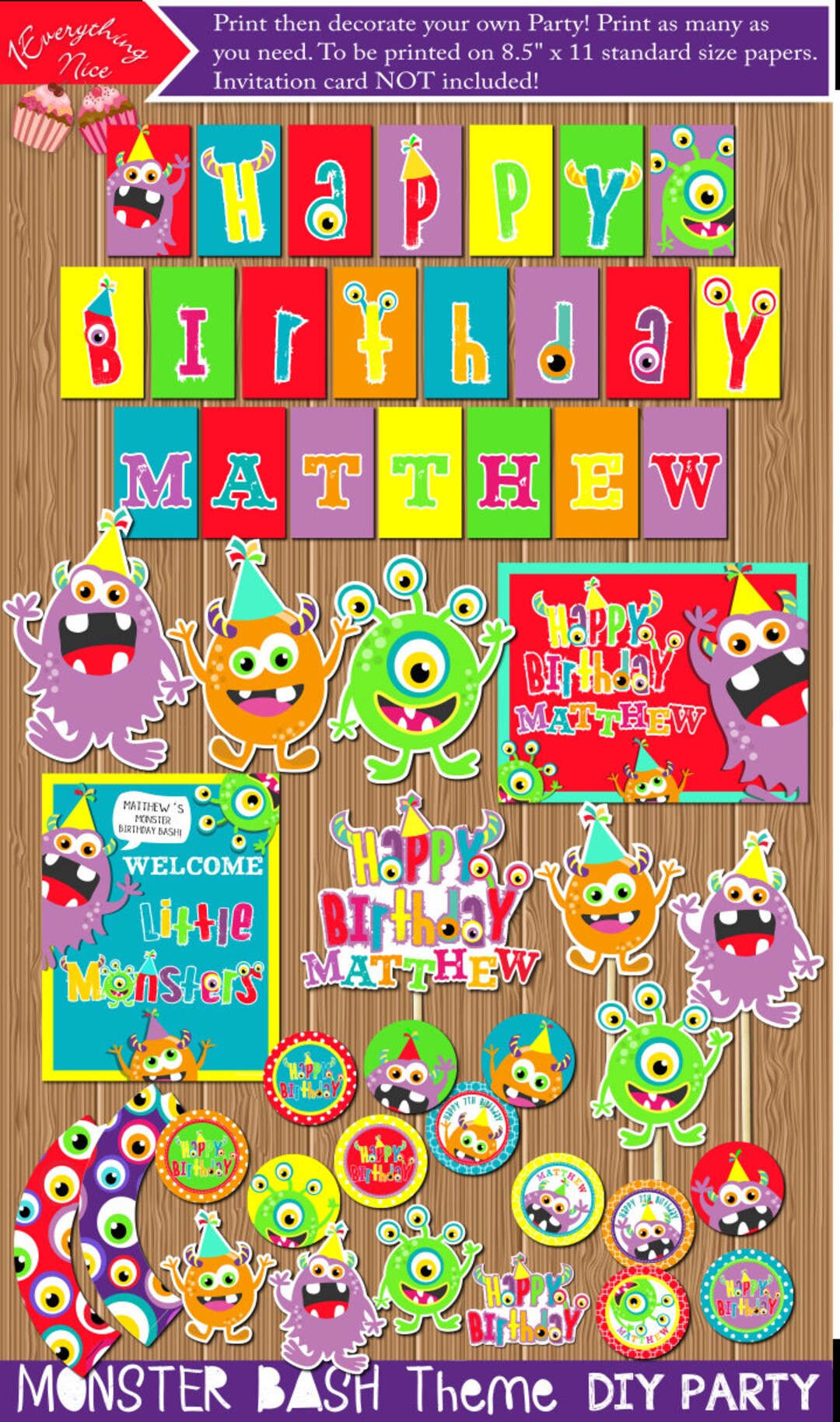 Monsters Monster Birthday Bash Theme Personalized DIY Digital Download ...
