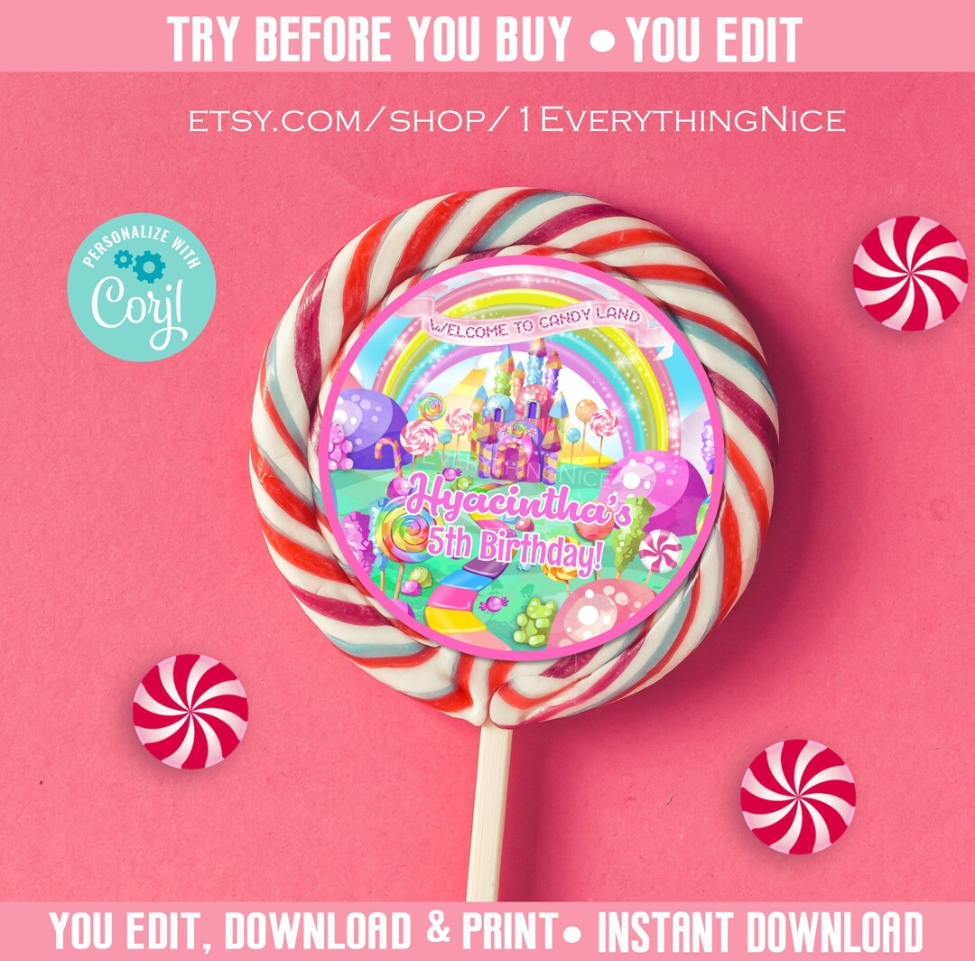 3" Lollipop Labels Candyland Pastel Theme | Instant DOWNLOAD Birthday ...