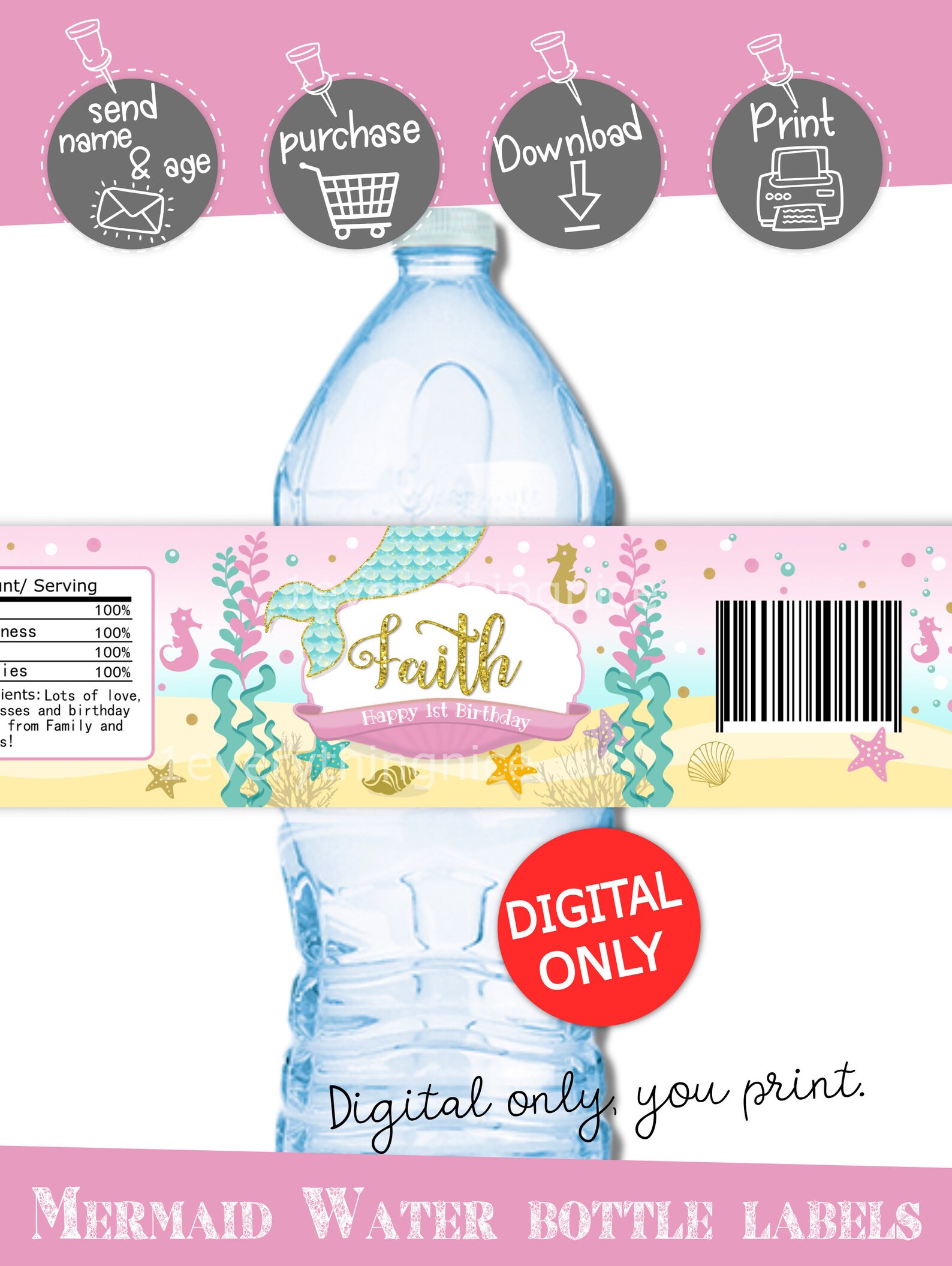 DIGITAL DOWNLOAD Mermaid Water Bottle Labels Drink Wrappers - Etsy