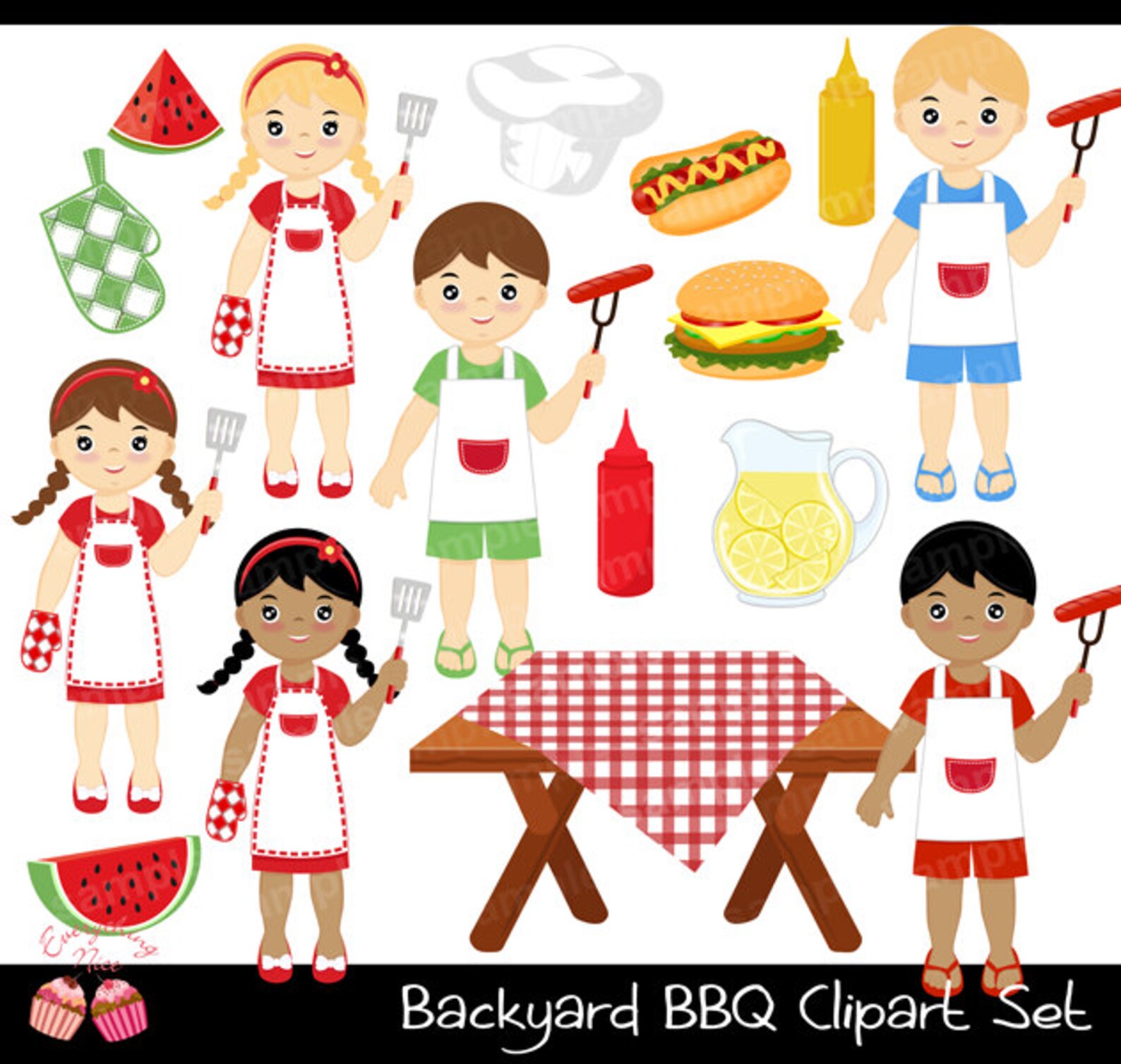 Backyard Barbecue BBQ Clipart Set | Etsy